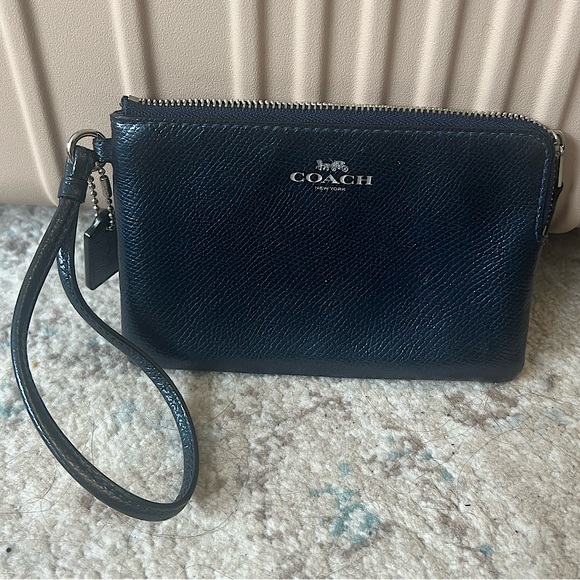 Coach | Bags | Metallic Blue Coach Wallet With Strap | Poshmark